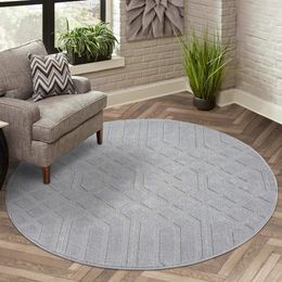 Teppich Carpet City "FLAIR138", grau, H:11mm &Oslash;:200cm, Obermaterial: 50% Polyester, 50% Polypropylen, Teppiche, Teppich, Kurzflor-Teppich, Skandi-Stil, Wohnzimmer