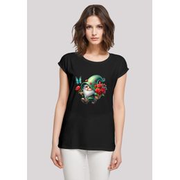 T-Shirt F4NT4STIC "Gnom Fr&uuml;hling Blumen Schmetterling", Damen, Gr. 4XL, schwarz, Obermaterial: 100% Baumwolle, regular fit, Rundhals, ohne B&uuml;ndchen, Shirts T-Shirt, Premium Qualit&auml;t