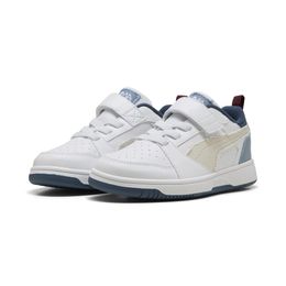 Sneaker Puma "Rebound V6 Low MID 90s Sneakers Kinder", Kinder, Gr. 32, wei&szlig; (wei&szlig; vapor gray cool blau), Obermaterial: Textil, Synthetik; Futter: Textil; Laufsohle: Gummi, Schuhe Sneaker