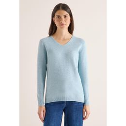 Strickpullover Cecil, Damen, Gr. M (40), faded blau melange, Web, 37% Baumwolle, 34% Polyacryl, 26% Polyester, 3% Elasthan, unifarben, normal normal, V-Ausschnitt, abgesteppt, Pullover Strickpullover, aus Feinstrick