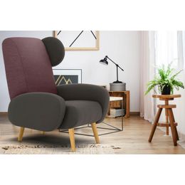 Sessel Home Affaire "Gox Ohrensessel", bunt (grau, beere), B:86cm H:111cm T:100cm, Struktur fein ( 100% Polyester);Samtoptik (100% Polyester), Sessel, Lesesessel Lounge-Sessel Einzelsessel, in außergewöhnlicher stylischer Optik