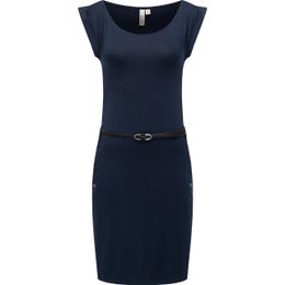 Sommerkleid Ragwear "Tagg", Damen, Gr. M (38), Normalgrößen, blau (midnight), Material: 95% Viskose, 5% Elasthan, figurumspielend ca. Mitte Oberschenkel, tiefer Rundhals, Ärmel ohne Ärmelschlitz, Kleider Sommerkleid, Damen Kurzarm-Kleid mit Taillengürtel und Taschen