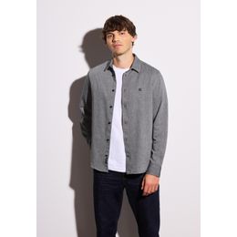 Langarmhemd Street One MEN, Herren, Gr. XL (44), US-Größen, basic schwarz, Web, 100% Baumwolle, meliert, normal normal, V-Ausschnitt, 1-Knopf-Manschette, Hemden, aus reiner Baumwolle