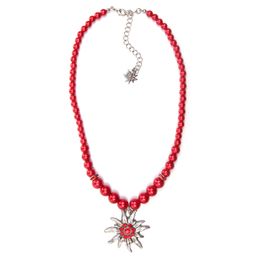 Allgäu Rebell Collier ALLGÄU REBELL "Heidi", Damen, Gr. onesize, Glas, rot, Basic, Halsketten Collier, mit Edelweiß Anhänger