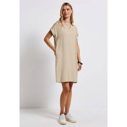 Shirtkleid Street One, Damen, Gr. 36, EURO-Größen, beige (coastal beige), Stoff, 88% Viskose, 12% Polyamid, unifarben, normal knieumspielend, V-Ausschnitt, abgesteppt, Kleider, in Unifarbe