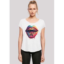 T-Shirt F4NT4STIC "Drooling Lips LONG TEE", Damen, Gr. S, wei&szlig;, Obermaterial: 100% Baumwolle, regular fit, Rundhals, ohne B&uuml;ndchen, Shirts T-Shirt, Print