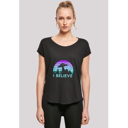 T-Shirt F4NT4STIC "I BELIEVE UFO Alien Raumschiff Retro", Damen, Gr. L, schwarz, Obermaterial: 100% Baumwolle, regular fit, Rundhals, ohne B&uuml;ndchen, Shirts T-Shirt, Premium Qualit&auml;t