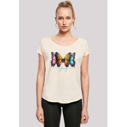T-Shirt F4NT4STIC "Schmetterling Illusion Long", Damen, Gr. L, beige (sandwei&szlig;), Obermaterial: 100% Baumwolle, regular fit, Rundhals, ohne B&uuml;ndchen, Shirts T-Shirt, Print