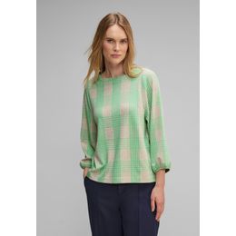3/4-Arm-Shirt Street One, Damen, Gr. 34, beige (spring sand melange), Stoff, 63% Polyester, 34% Viskose, 3% Elasthan, kariert, normal normal, Rundhals, elastischer Bund, Shirts 3/4-Arm-Shirt, mit Rundhalsausschnitt