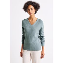 Strickpullover Street One, Damen, Gr. 36, blau (nile blau meliert), Stoff, 50% Viskose, 28% Polyester, 22% Polyamid, Strukturmuster, normal normal, V-Ausschnitt, B&uuml;ndchen, Pullover Strickpullover, aus softem Materialmix
