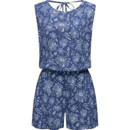 Jumpsuit Ragwear "Zella", Damen, Gr. L (40), Normalgr&ouml;&szlig;en, blau (indigo), 100% Viskose, figurumspielend ca. Mitte Oberschenkel, Rundhals, &Auml;rmel ohne &Auml;rmelschlitz, Overalls Jumpsuit, schicker, kurzer Damen Overall mit floralem Print