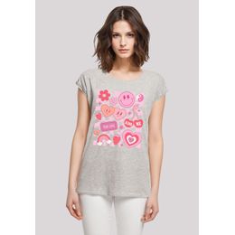 T-Shirt F4NT4STIC "Retro Valentinstag Herz Rainbow Fruits", Damen, Gr. S, grau (erdgrau), Obermaterial: 100% Baumwolle, regular fit, Rundhals, ohne B&uuml;ndchen, Shirts T-Shirt, Premium Qualit&auml;t