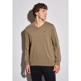 Strickpullover Street One MEN, Herren, Gr. XXL46, braun (dull braun), Web, 100% Baumwolle, unifarben, normal normal, V-Ausschnitt, Rippbündchen, Pullover Strickpullover, aus reiner Baumwolle