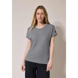 T-Shirt Cecil, Damen, Gr. L (42), blau (universal blau), Stoff, 60% Viskose, 40% Polyester, gestreift, gerade normal, Rundhals, B&uuml;ndchen, Shirts T-Shirt, aus softem Materialmix