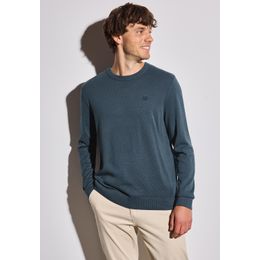 Rundhalspullover Street One MEN, Herren, Gr. L42, blau (dusk blau), Web, 100% Baumwolle, unifarben, normal normal, Rundhals, Rippbündchen, Pullover, aus reiner Baumwolle