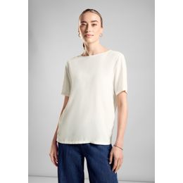 T-Shirt Street One, Damen, Gr. 38, wei&szlig; (sanftes wei&szlig;), Stoff, Vorderteil: 100% Viskose. R&uuml;ckenteil: 95% Viskose, 5% Elasthan, unifarben, gerade h&uuml;ftlang, Rundhals, B&uuml;ndchen, Shirts T-Shirt, Rundhalsausschnitt