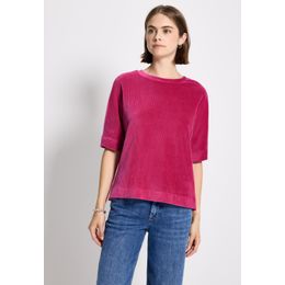 T-Shirt STREET ONE STUDIO, Damen, Gr. 42, rosa (schwarz candy pink), Cord, 49% Baumwolle, 49% Polyester, 2% Elasthan, unifarben, regular fit normal, U-Boot-Ausschnitt, abgesteppt, Shirts T-Shirt, im soften Baumwoll-Mix