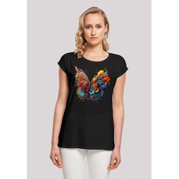 T-Shirt F4NT4STIC "Schmetterling Blumen", Damen, Gr. 4XL, schwarz, Obermaterial: 100% Baumwolle, regular fit, Rundhals, ohne B&uuml;ndchen, Shirts T-Shirt, Print