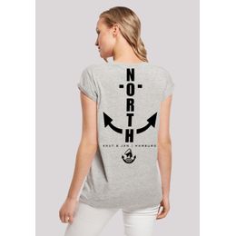 T-Shirt F4NT4STIC "North Anchor Knut & Jan Hamburg", Damen, Gr. XS, grau (erdgrau), Obermaterial: 100% Baumwolle, regular fit, Rundhals, ohne Bündchen, Shirts, Print