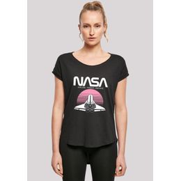T-Shirt F4NT4STIC "Long Cut T-Shirt 'NASA Space Shuttle Sunset'", Damen, Gr. XL, schwarz, Obermaterial: 100% Baumwolle, regular fit, Rundhals, ohne B&uuml;ndchen, Shirts T-Shirt, Damen,Premium Merch,Lang,Longshirt,Bedruckt