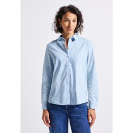 Langarmbluse Street One, Damen, Gr. 46, blau (original blau), Web, 100% Baumwolle, gestreift, normal normal, V-Ausschnitt, B&uuml;ndchen, Blusen, aus reiner Baumwolle