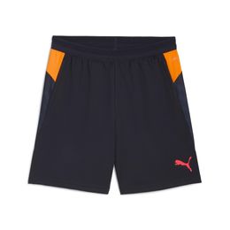 Sporthose Puma "individualCUP Fußball Trainingsshorts Herren", Damen, Gr. L, Normalgrößen, new navy glowing rot heat fire blau orange, Obermaterial: 100% Polyester; Taschenfutter: 100% Polyester; Unterer Bund: 89% Polyester, 11% Elasthan, bedruckt, regular fit, Hosen