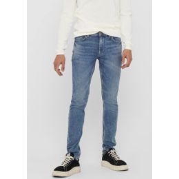 Only & Sons Slim-fit-Jeans ONLY & SONS "LOOM SLIM", Herren, Gr. 34, L&auml;nge 34, blau (blau denim), Denim/Jeans, Obermaterial: 72% Baumwolle, 26% Polyester, 2% Elasthan, schmal, Jeans Slim-fit-Jeans