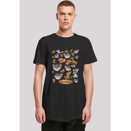 T-Shirt F4NT4STIC "Long Cut T-Shirt Tom and Jerry TV Serie Many Faces", Herren, Gr. L, schwarz, Obermaterial: 100% Baumwolle, regular fit, Rundhals, ohne Bündchen, Shirts, Herren,Premium Merch,Lang,Longshirt,Bedruckt