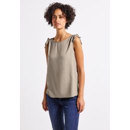Blusentop Street One, Damen, Gr. 36, beige (morning beige), Stoff, 65% Polyester, 35% Viskose, unifarben, normal normal, Rundhals, abgesteppt, Blusen, mit Raffungen an den Schultern