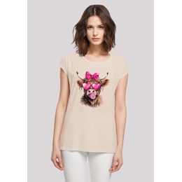 T-Shirt F4NT4STIC "Highland Cow Valentinstag Sonnenbrille", Damen, Gr. 4XL, wei&szlig; (sandwei&szlig;), Obermaterial: 100% Baumwolle, regular fit, Rundhals, ohne B&uuml;ndchen, Shirts T-Shirt, Premium Qualit&auml;t