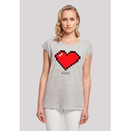 T-Shirt F4NT4STIC "Pixel Herz Good Vibes Happy People", Damen, Gr. 4XL, grau (erdgrau), Obermaterial: 100% Baumwolle, regular fit, Rundhals, ohne Bündchen, Shirts T-Shirt, Print