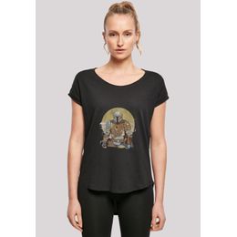 T-Shirt F4NT4STIC "Star Wars Mandalorian Distressed Warrior", Damen, Gr. XL, schwarz, Obermaterial: 100% Baumwolle, regular fit, Rundhals, ohne B&uuml;ndchen, Shirts T-Shirt, Damen,Premium Merch,Lang,Longshirt,Bedruckt