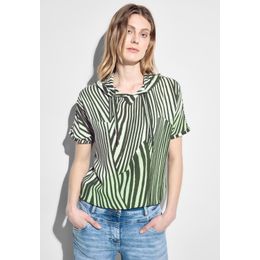 Kapuzenshirt Cecil, Damen, Gr. M (40), gr&uuml;n (cool khaki), Stoff, Vorderteil: 100% Viskose. R&uuml;ckseite: 50% Modal, 50% Baumwolle, gestreift, gerade h&uuml;ftlang, ohne Ausschnitt, B&uuml;ndchen, Shirts Kapuzenshirt, mit Streifenmuster