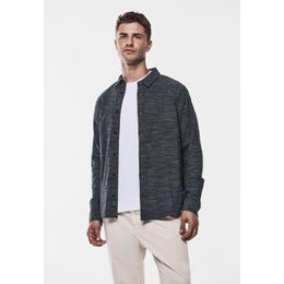 Langarmhemd Street One MEN, Herren, Gr. XL (44), US-Größen, blau (night blau), Web, 100% Baumwolle, unifarben, normal normal, V-Ausschnitt, Bündchen, Hemden, mit Knopfleiste