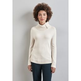 Rollkragenpullover Street One, Damen, Gr. 38, wei&szlig; (cream wei&szlig; melange), Stoff, 52% Viskose, 28% Polyester, 20% Nylon, unifarben, normal normal, hoch geschlossener Ausschnitt, B&uuml;ndchen, Pullover Rollkragenpullover, mit Knopf Details