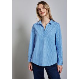 Langarmbluse Street One, Damen, Gr. 36, blau (silber lake blau), Web, 79% Baumwolle, 19% Nylon, 2% Elasthan, gestreift, klassisch normal, V-Ausschnitt, Bündchen, Blusen, aus Baumwolle mit Stretchanteil