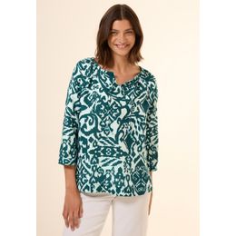 Klassische Bluse Cecil, Damen, Gr. S (38), gr&uuml;n (gr&uuml;n lagoon), Web, 55% Leinen, 45% Viskose, bedruckt, gerade normal, Rundhals, B&uuml;ndchen, Blusen, mit 3/4 &Auml;rmeln