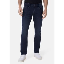 5-Pocket-Jeans HERO by John Medoox "Portland Denim Slim Straight Stretch", Herren, Gr. 33, Länge 30, blau (dunkelblau tint), Denim/Jeans, 89% Baumwolle, 10% Polyester, 1% Elasthan, straight fit lang, Jeans, Straight Fit Casual Clean Wash Denim Jeans für Herren
