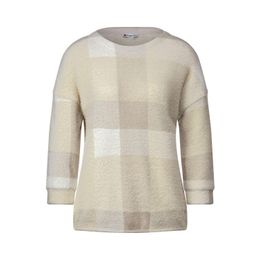 3/4-Arm-Shirt Street One, Damen, Gr. 40, beige (light smooth sand), Stoff, 65% Nylon, 20% Polyester, 15% Viskose, kariert, gerade h&uuml;ftlang, U-Boot-Ausschnitt, B&uuml;ndchen, Shirts 3/4-Arm-Shirt, mit 3/4 &Auml;rmeln