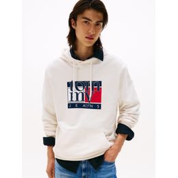 Hoodie Tommy Jeans "TJM RWB FLAG", Herren, Gr. 3XL, ancient weiß, Sweatware, Obermaterial: 100% Baumwolle, regular fit, Bündchen, Sweatshirts Hoodie, Regular Fit, Sweatshirt, mehrfarbiger Print