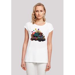 T-Shirt F4NT4STIC "Blumen Auto Tee", Damen, Gr. 4XL, weiß, Obermaterial: 100% Baumwolle, regular fit, Rundhals, ohne Bündchen, Shirts T-Shirt, Print