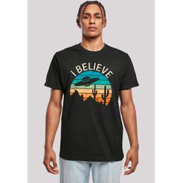 T-Shirt F4NT4STIC "I Believe UFO Alien Sonnenuntergang", Herren, Gr. L, schwarz, Obermaterial: 100% Baumwolle, regular fit, Rundhals, ohne Bündchen, Shirts, Premium Qualität
