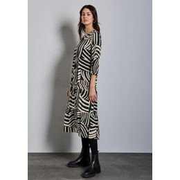 Midikleid Street One, Damen, Gr. 34, EURO-Gr&ouml;&szlig;en, schwarz, Stoff, 100% Viskose, gemustert, normal lang, Rundhals, B&uuml;ndchen, Kleider Midikleid, aus Viskose