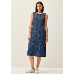 Midikleid Cecil, Damen, Gr. L42, US-Größen, blau (urban navy blau), Stoff, 95% Viskose, 5% Elasthan, bedruckt, normal wadenlang, Rundhals, Bündchen, Kleider, mit Volant