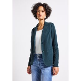 Kurzblazer Street One, Damen, Gr. 40, blau (tide blau), Web, Obermaterial: 93% Baumwolle, 7% Elasthan; Futter: 100% Elasthan, unifarben, normal normal, V-Ausschnitt, abgesteppt, Blazer, aus Baumwolle mit Stretchanteil