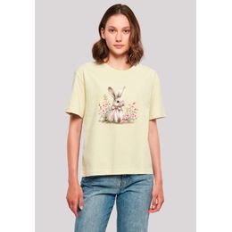 T-Shirt F4NT4STIC "Niedlicher Osterhase mit Blumen", Damen, Gr. L, gelb (softgelb), Obermaterial: 100% Baumwolle, oversize, Rundhals, ohne B&uuml;ndchen, Shirts T-Shirt, Premium Qualit&auml;t
