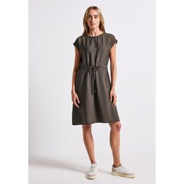 Sommerkleid Street One, Damen, Gr. 42, EURO-Größen, braun (nomad braun), Stoff, 88% Viskose, 12% Polyamid, unifarben, normal knielang, Rundhals, abgesteppt, Kleider, in Unifarbe