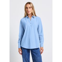 Hemdbluse Street One, Damen, Gr. 44, blau (original blau), Web, 100% Baumwolle, unifarben, normal normal, V-Ausschnitt, Manschette, Blusen Hemdbluse, aus reiner Baumwolle