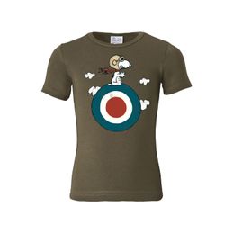 T-Shirt logoshirt "Snoopy - Target", Mädchen, Gr. 104/116, grün (olivgrün, grün), 100% Baumwolle, bedruckt, normal, Rundhals, Shirts, mit lizenziertem Originaldesign