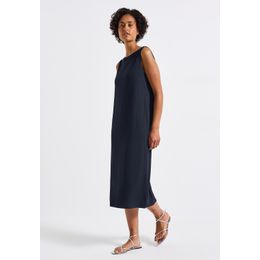 Sommerkleid Street One, Damen, Gr. 46, EURO-Gr&ouml;&szlig;en, blau (deepwater blau), Stoff, 75% Viskose, 20% Polyester, 5% Elasthan, unifarben, normal knieumspielend, Rundhals, abgesteppt, Kleider Sommerkleid, knielang